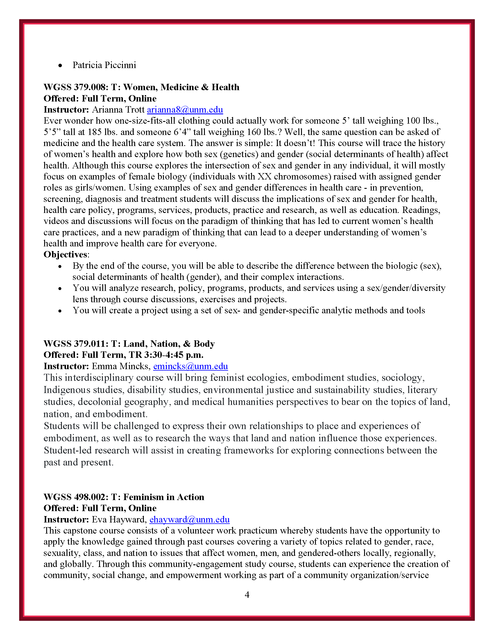 Spring 2026 Courses :: Women, Gender & Sexuality Studies Program | The ...